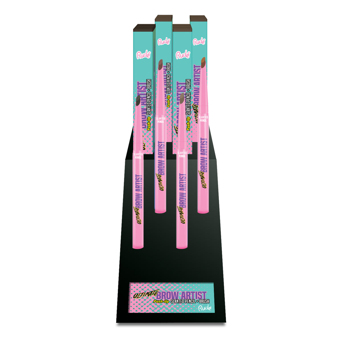RUDE Ultimate Brow Artist Push-Up Slanted Pencil & Brush Display Set,